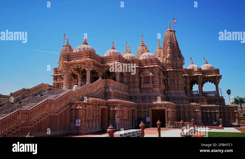 Exterior view of the famous BAPS Shri Swaminarayan Mandir Stock Video ...