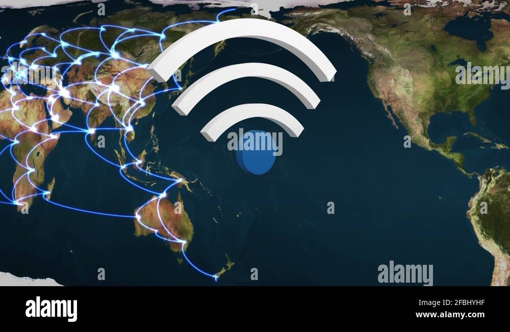 WiFi symbol and a world map Stock Video Footage - Alamy