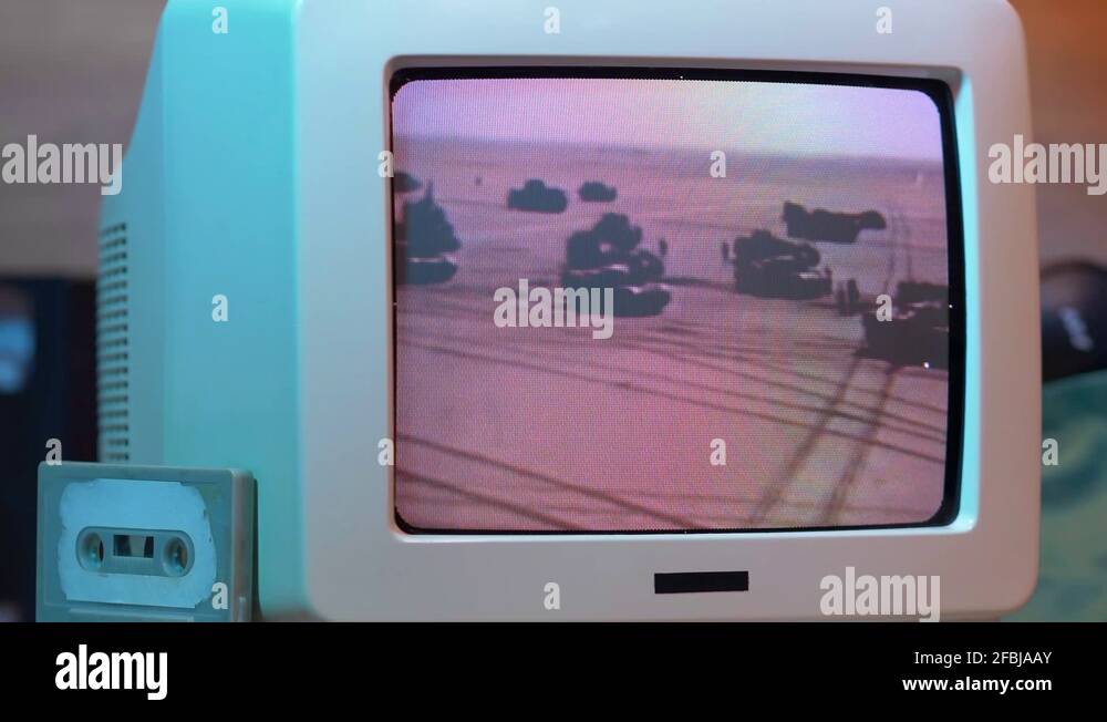 Gulf War Footage on a 80s 90s Retro Television CRT Screen Stock Video ...