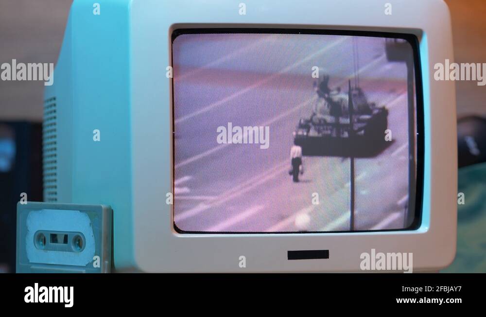 Tiananmen's Tank Man on a 80s 90s Retro Television CRT Screen Stock ...
