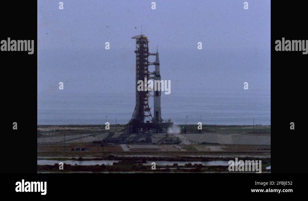 1960s: UNITED STATES: side view of rocket during take off. Slow motion ...