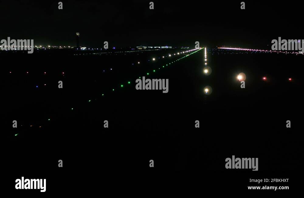 Airport, Air Traffic Control Tower and Airfield at Night Stock Video ...