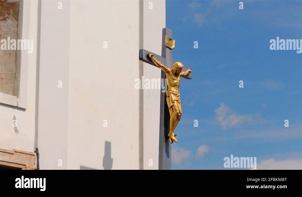 Golden Jesus Christ on The Cross – Small Church, Crucifix Stock Video ...