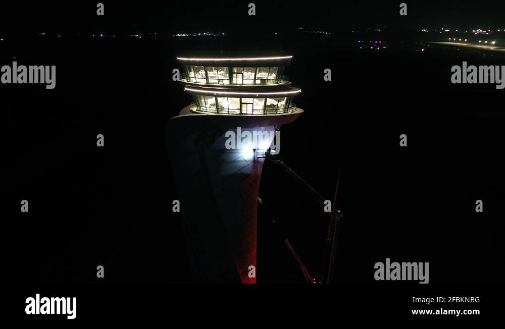 Airport, Air Traffic Control Tower and Airfield at Night Stock Video ...