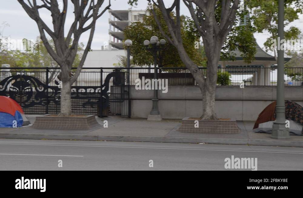 Homeles Tent Encampment Across from City Hall L.A. Pan Stock Video ...