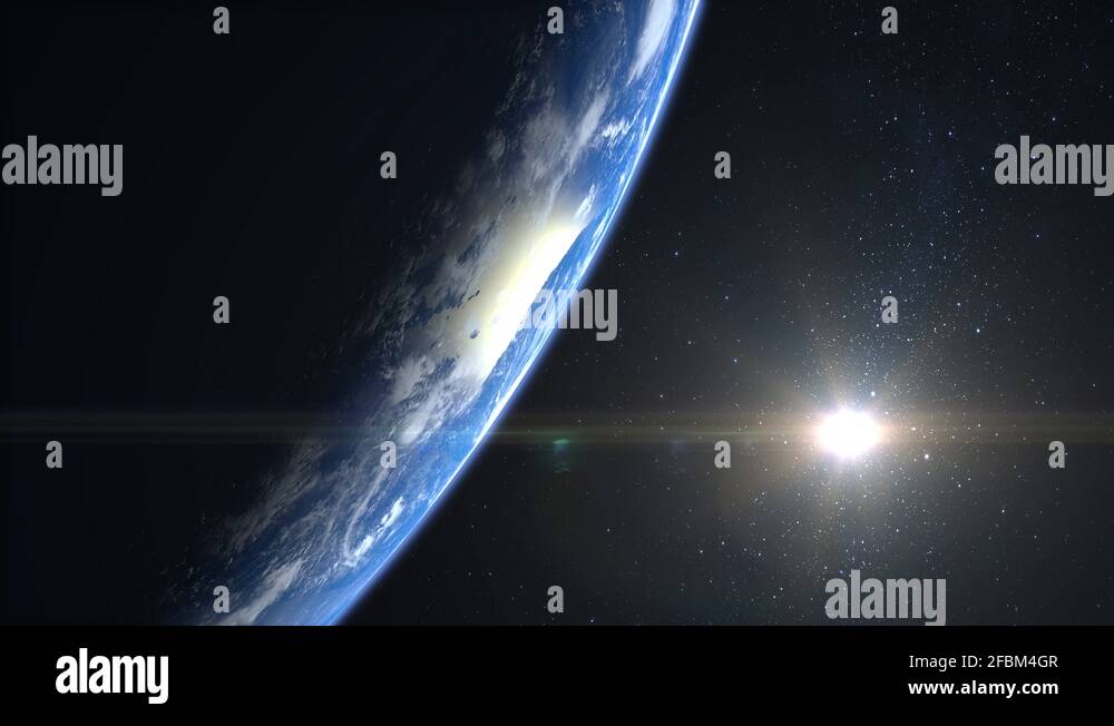 Earth from space. The camera is approaching Earth. Stars twinkle. 4K ...