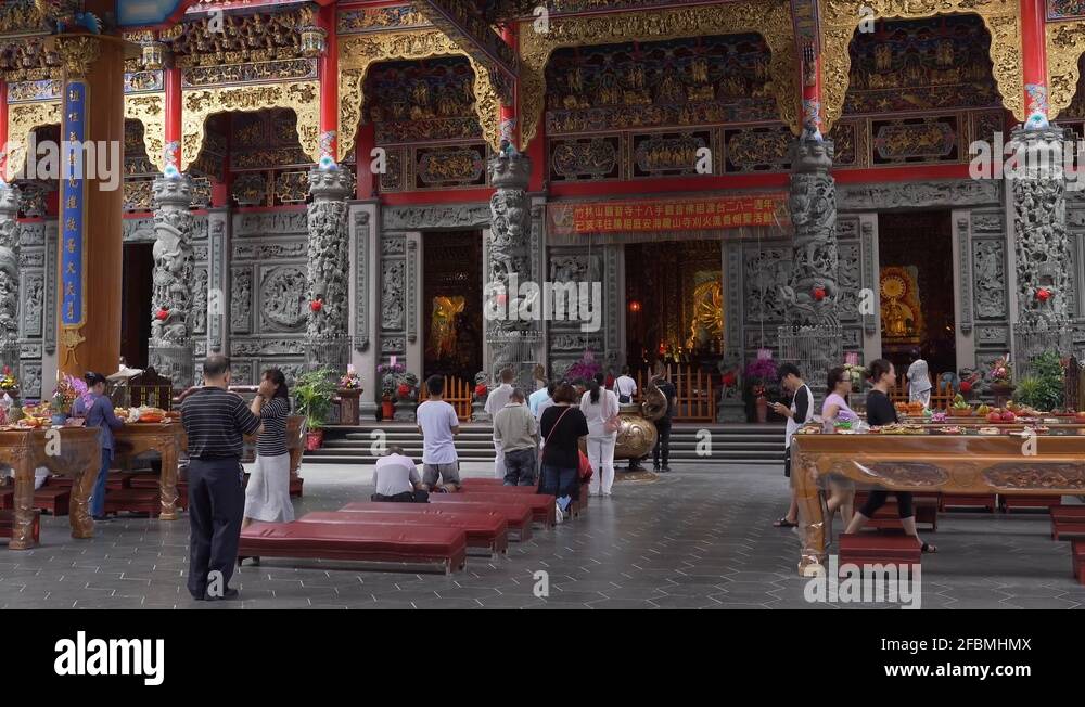 Believers go to the temple to worship. 4K beautiful temple and local ...