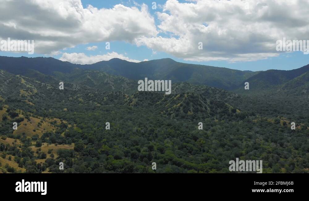 Rugged green landscape of Komodo Island, famous for the giant lizards ...
