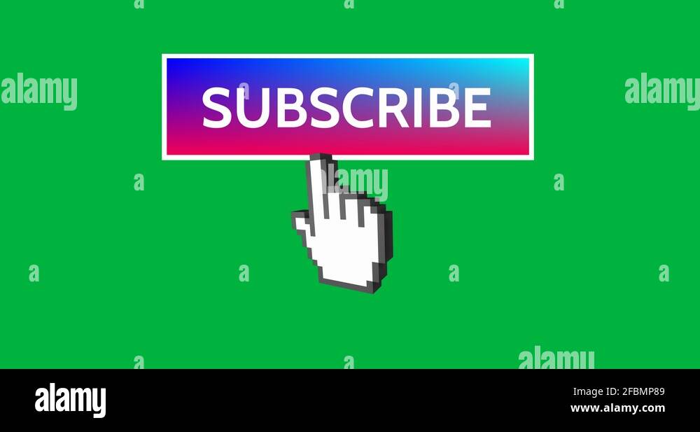 Digital animation of subscribe button in blue and pink gradient. A ...