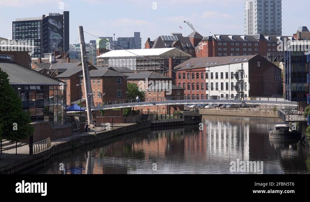 Leeds city centre people canal and bridge UK 4K Stock Video Footage - Alamy