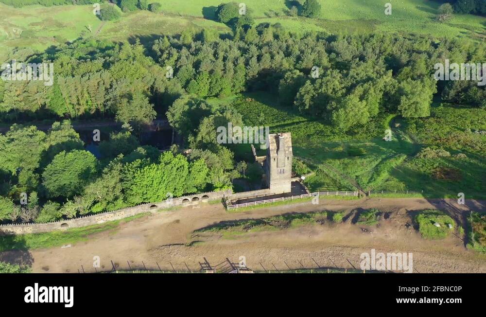 An aerial view around the Pigeon Tower in Rivington Stock Video Footage ...