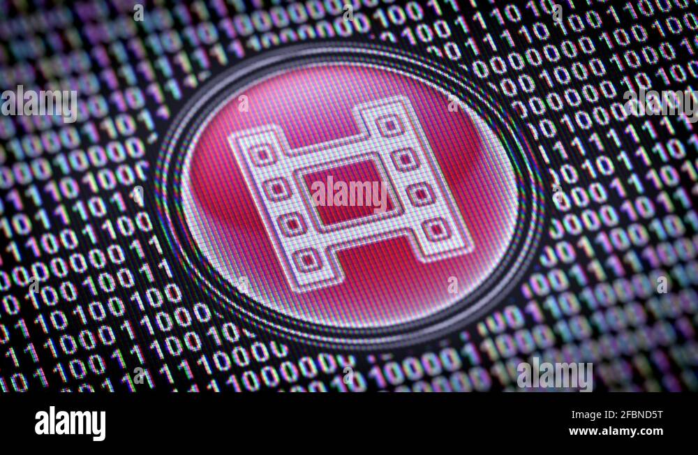 Cinema icon. Binary code ( array of bits ) in the screen. Looping ...