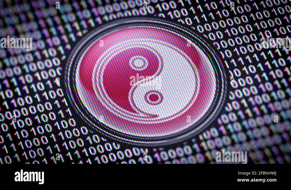 Ying-Yang icon. Binary code ( array of bits ) in the screen. Looping ... Ying-Yang icon. Binary code ( array of bits ) in the screen. Looping ...