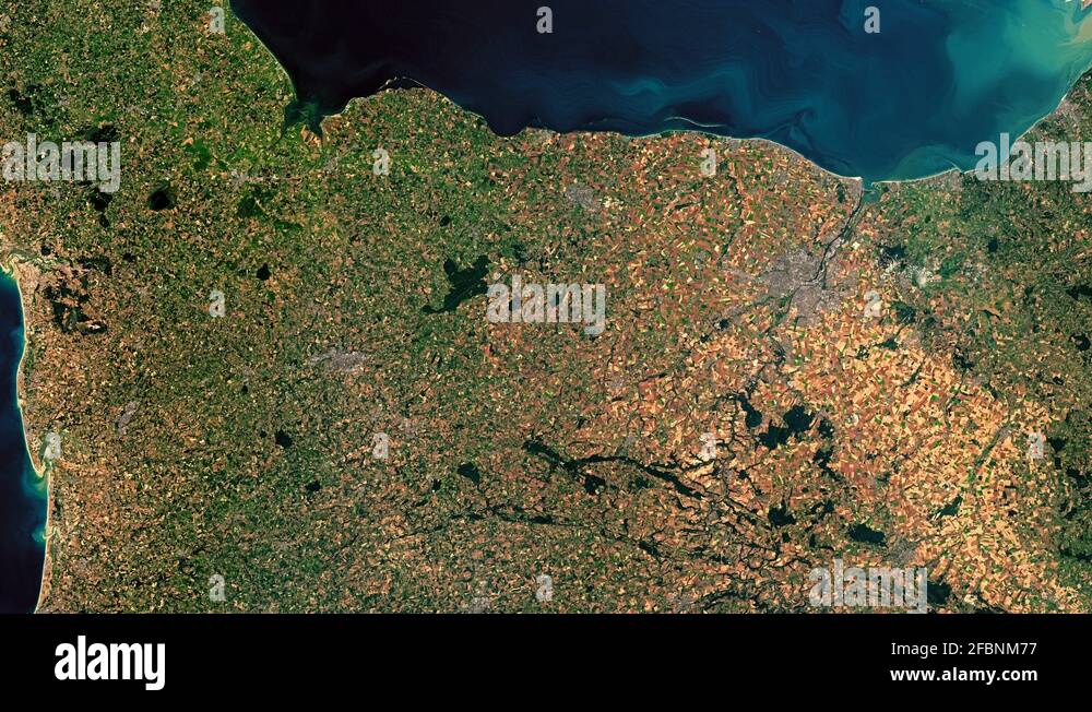 Normandy land and sea aerial satellite view Stock Video Footage - Alamy