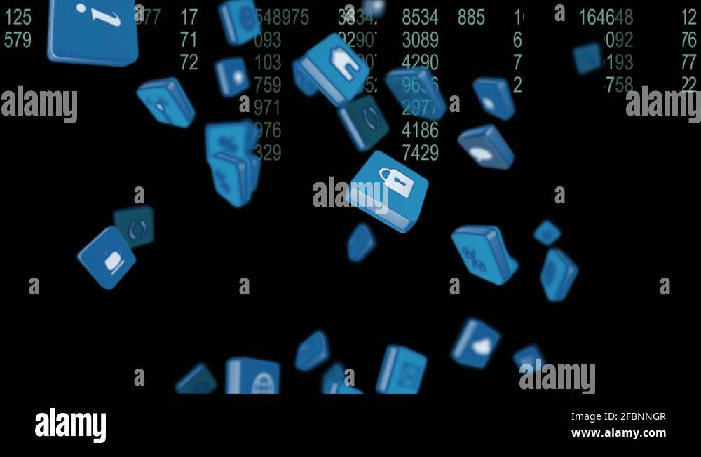 Internet icons and symbols on a background with codes Stock Video ...