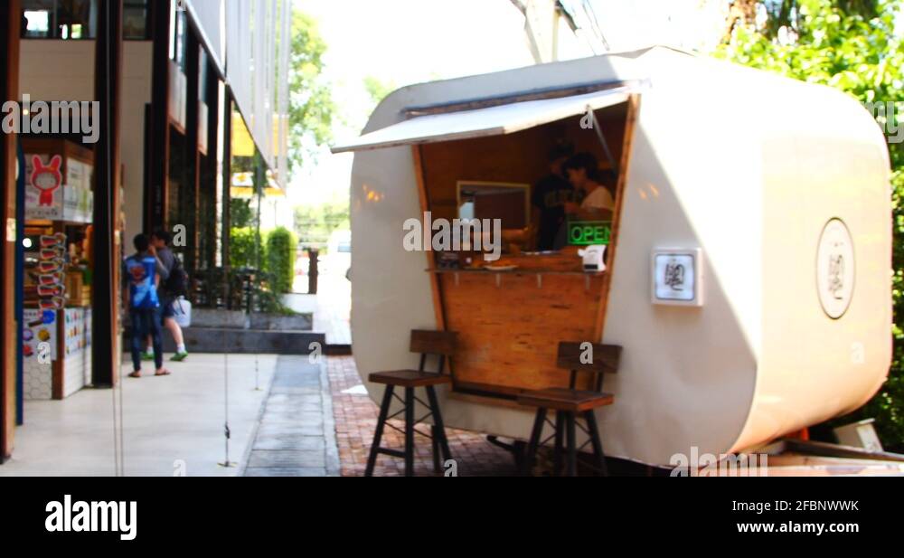 Modern Pop Up Cafe and Stalls Outside Shopping Mall Stock Video Footage ...