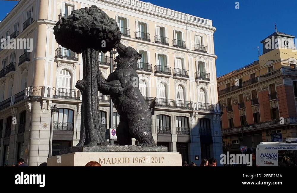 Statue of bear and madroño tree tree, symbol of Madrid on Puerta del ...