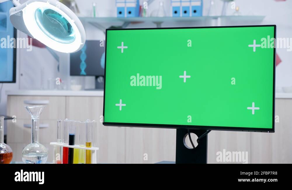 Close up shot of green screen mock-up in secure laboratory Stock Video ...