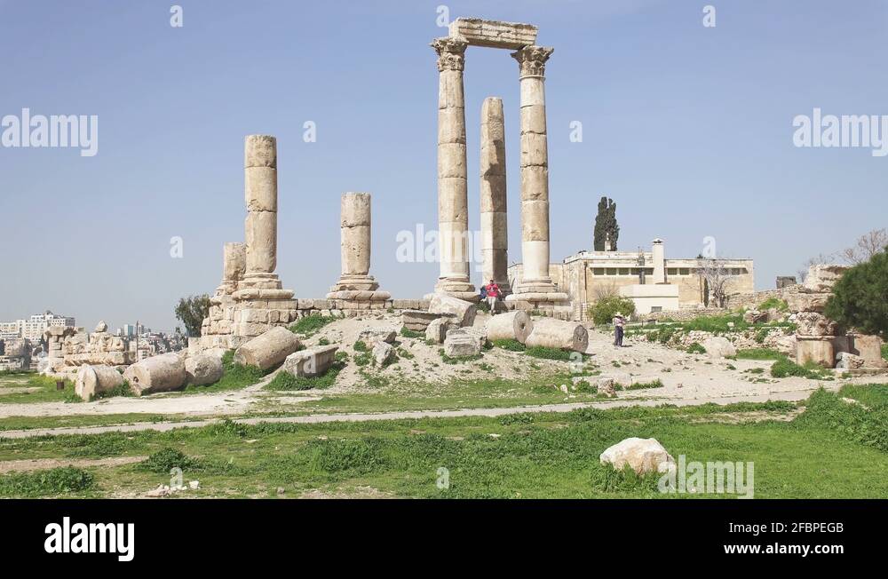 Temple of Hercules ruins, part of Amman Citadel, Jordan Stock Video ...