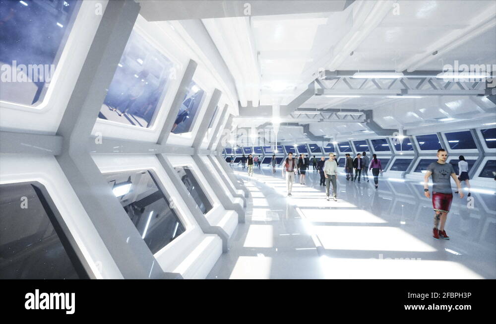 3d people in Sci fi tonnel. Traffic. Concept of future. Realistic 4K ...