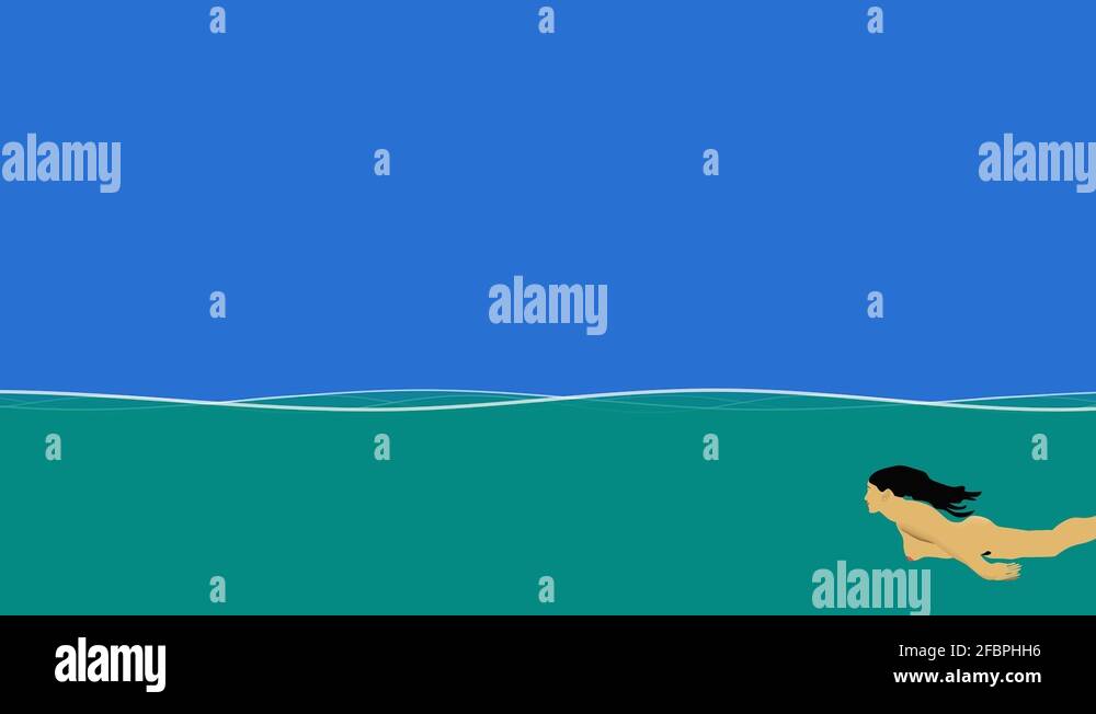 Beautiful Nude Woman Swimming Underwater Ocean Waves Seamless Loop