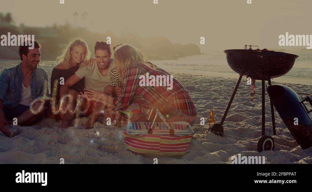 Happy 4th of July greeting and friends celebrating at the beach 4k ...