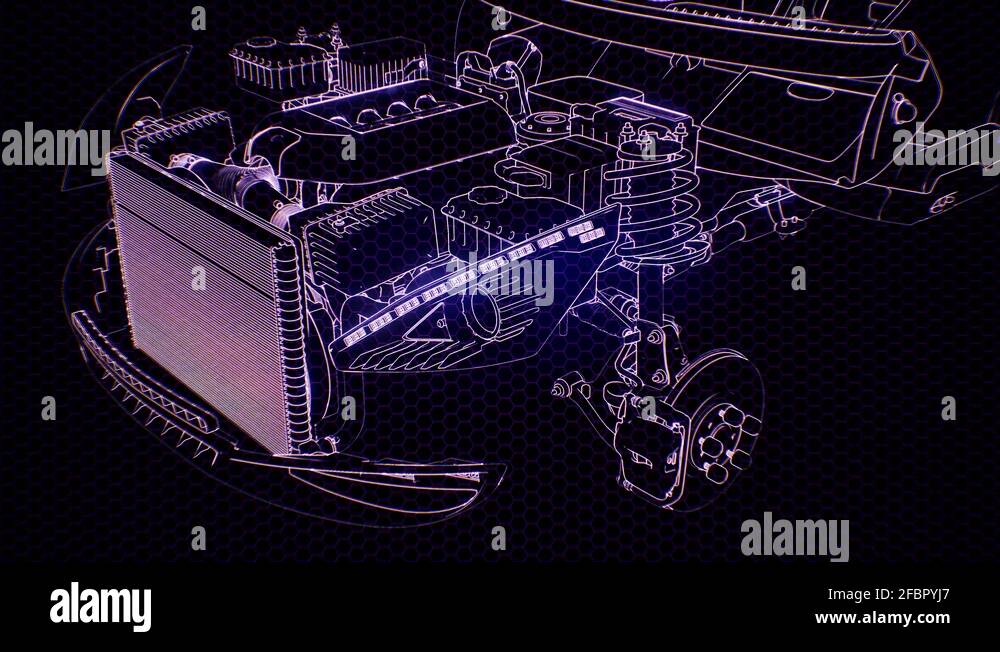 Holographic animation of 3D wireframe car model with engine Stock Video ...