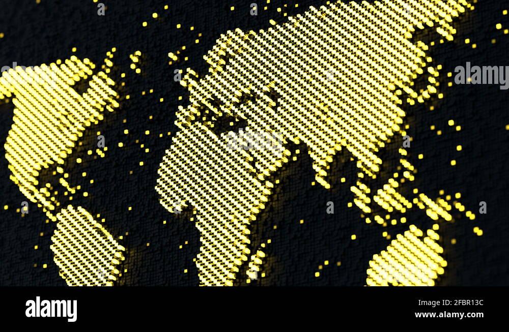World map of glowing pixels 3D render seamless loop animation Stock ...