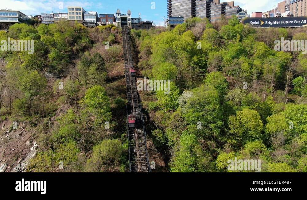 Vintage cable cars on incline,Duquesne Incline and Mount Washington in ...