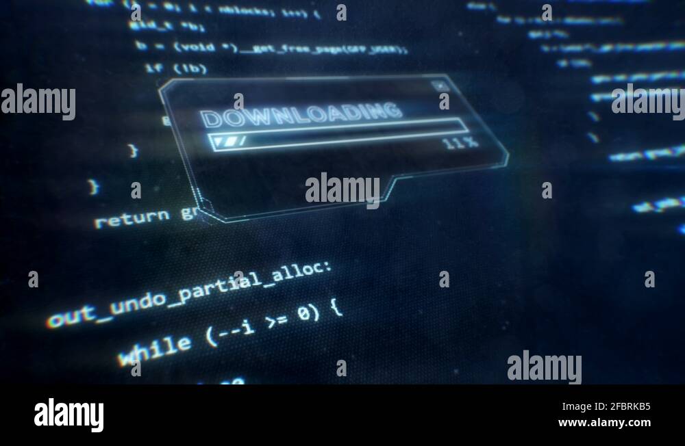 Computer Code Displayed on Sci-Fi Screen as Downloading Message is ...