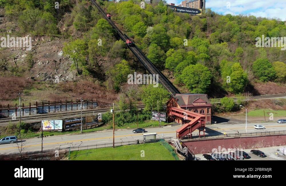 Vintage cable cars on incline,Duquesne Incline and Mount Washington in ...