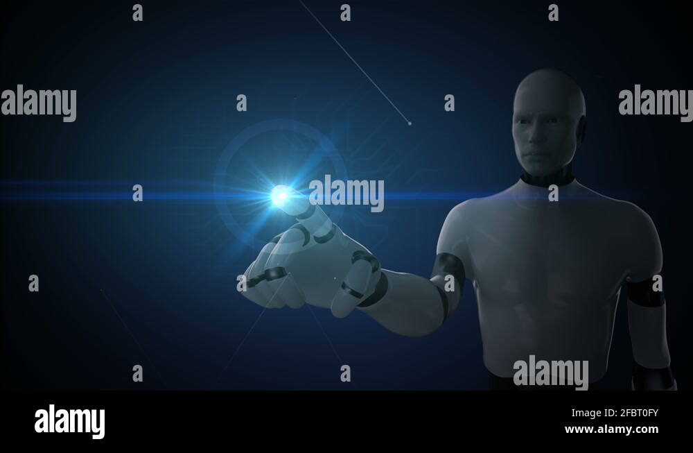 Robot, cyborg touching space science, astronaut, ship, planet, 4k ...
