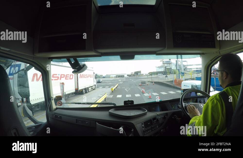 HGV (Lorry) Driver finding the exit in the Port Of Dover, UK Stock ...
