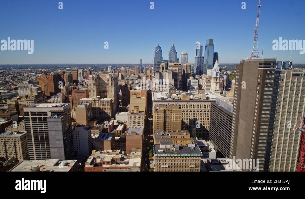 Philadelphia Pennsylvania Aerial v27 Flying close up to downtown high ...