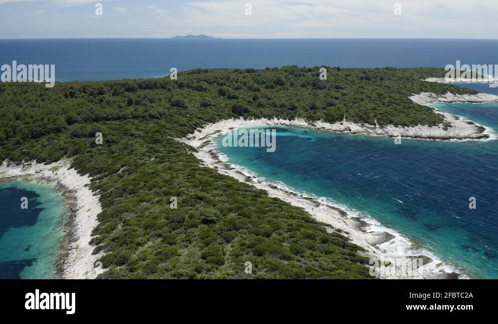 Proizd Island, aerial view of some of the best beaches in Croatia, Wide ...