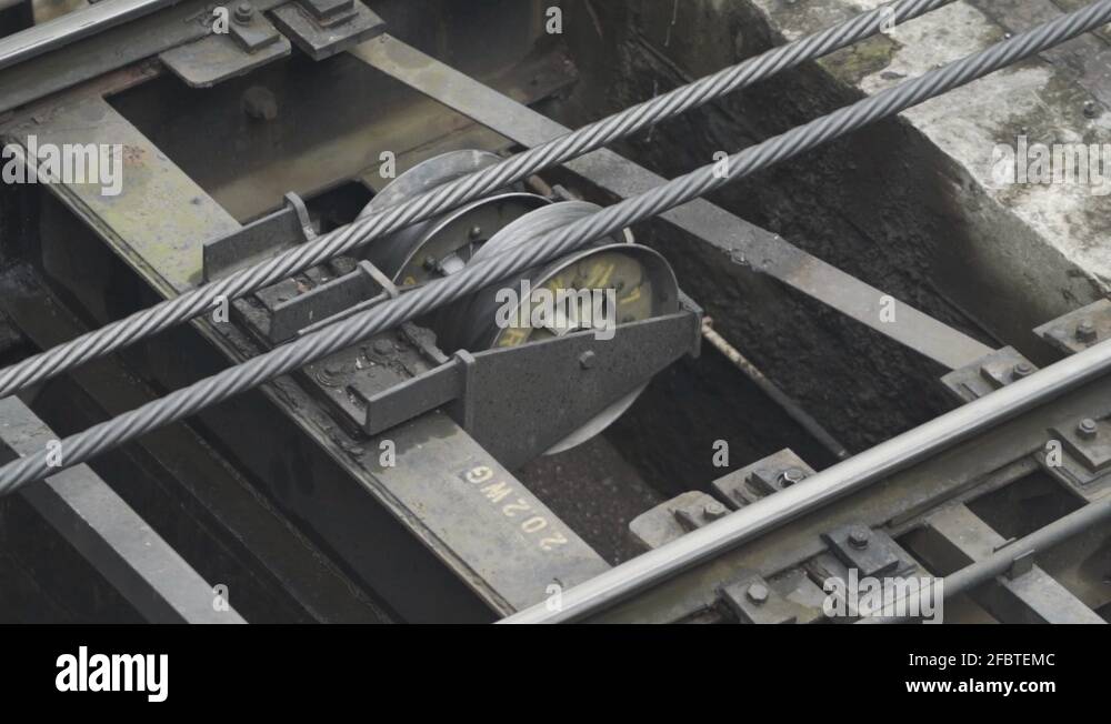 Cable Cart Gears and Cables Moving to Pull Train Up Mountain Slow ...