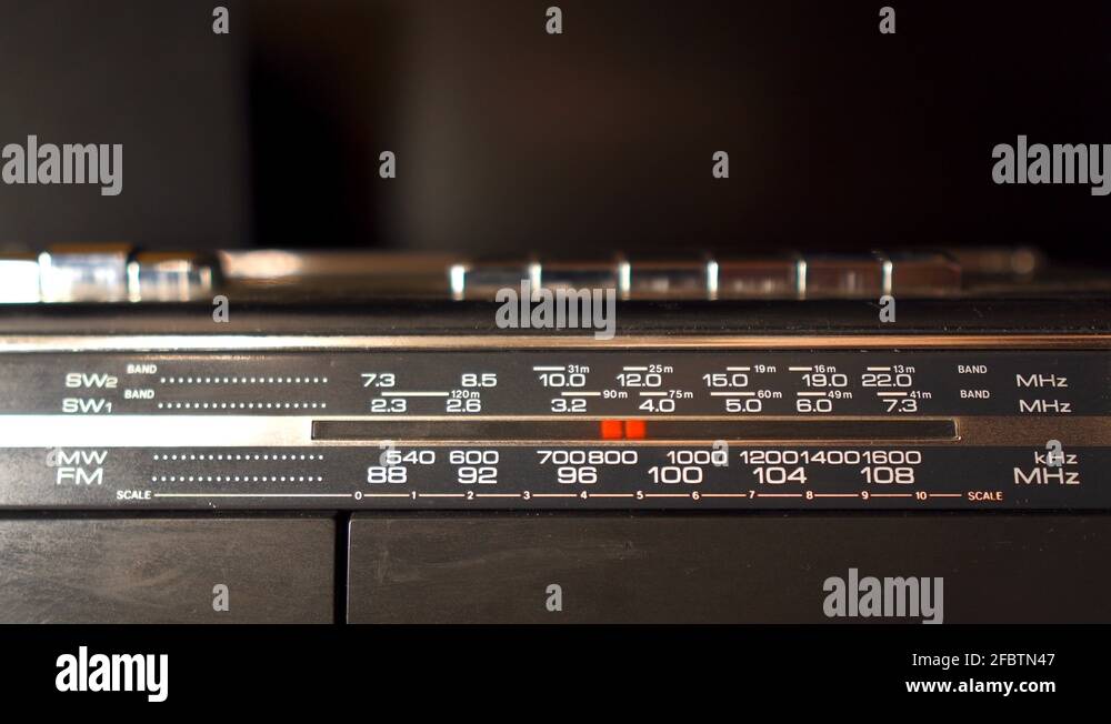 Slider of vintage radio receiver for tuning analog frequency and ...