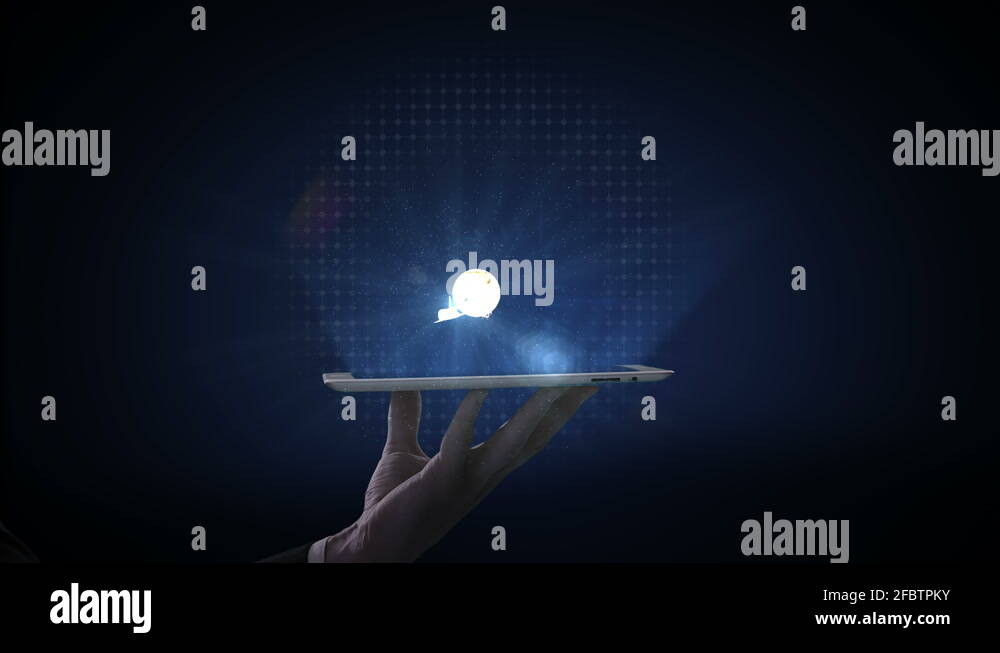 Lifting smart pad, spread space science, astronaut, ship, planet. 4k ...
