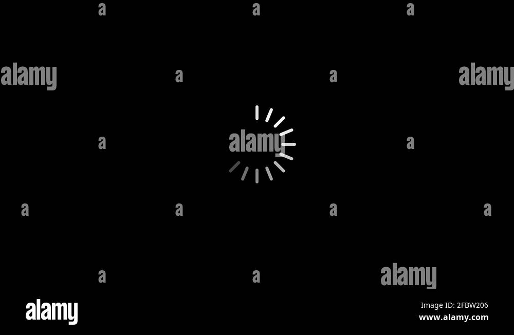 A white loading wheel icon slowly scrolls against black background as ...