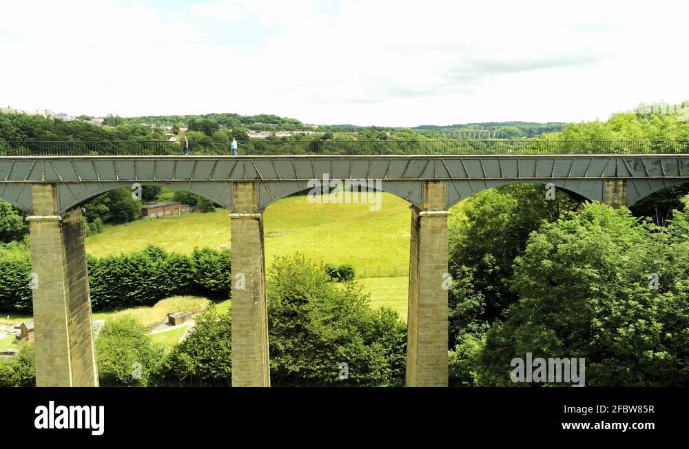 Pontcysyllte Aqueduct arch bridge canal waterway crossing. Horizontal ...