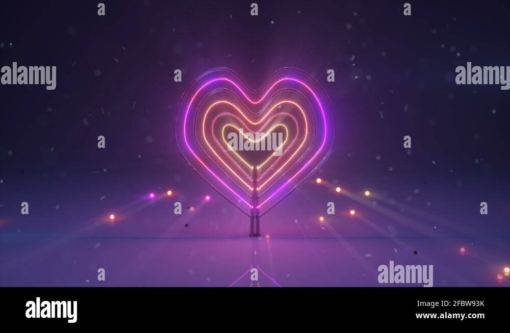 Colorful neon light heart symbol 3D render seamless loop animation ...