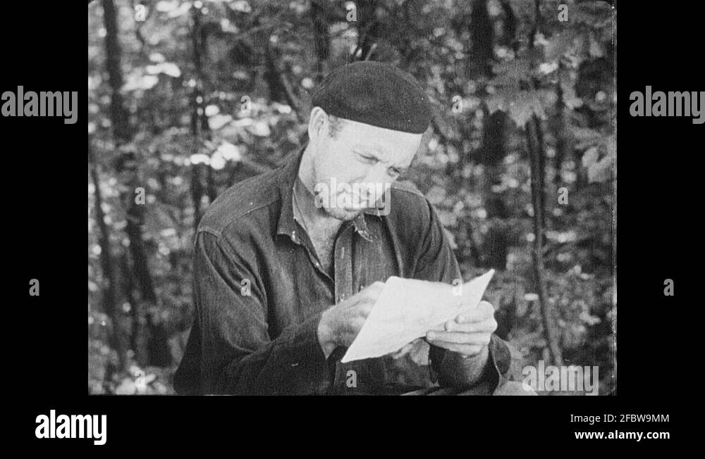 1950s: UNITED STATES: soldier looks at map in woods. Soldiers in ...