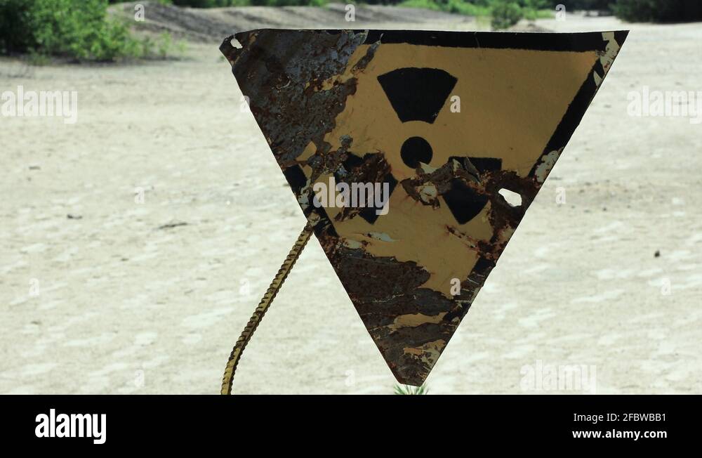 Closeup of an old rusted radiation radioactive sign in Chernobyl ...
