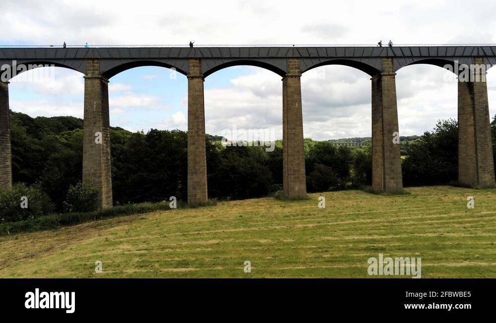 Pontcysyllte Aqueduct arch bridge canal waterway crossing, Low angle ...