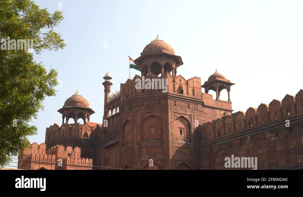 morning view of a red fort tower in old delhi, india Stock Video ...