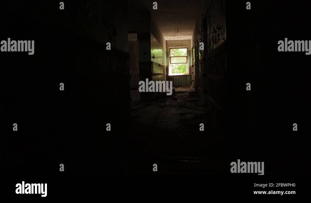 A spooky hallway in the school abandoned during the Chernobyl nuclear ...