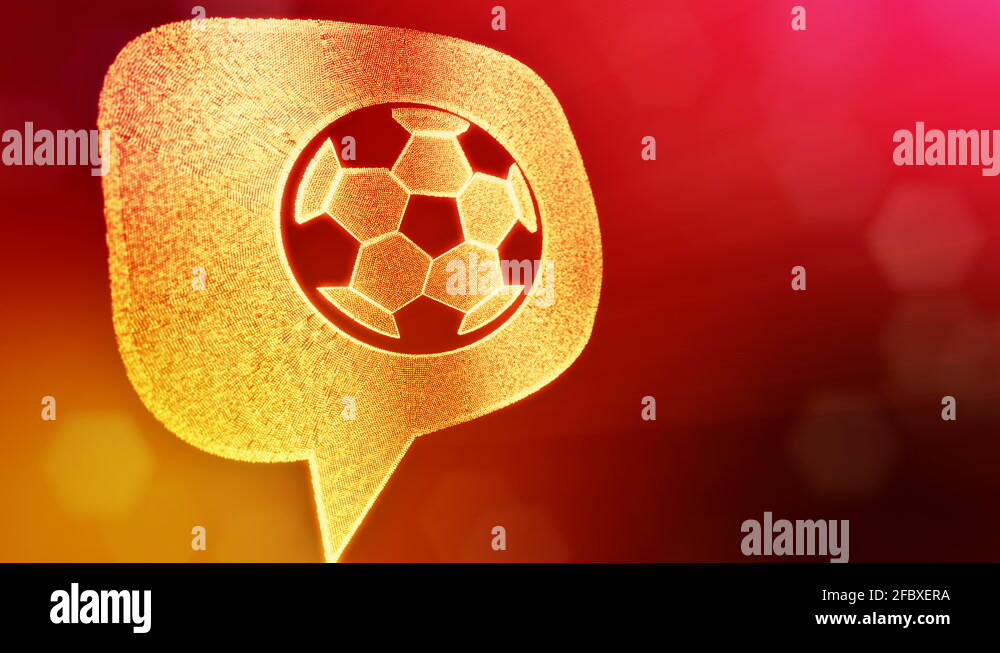 icon of soccer ball in message cloud. Background made of glow particles ...