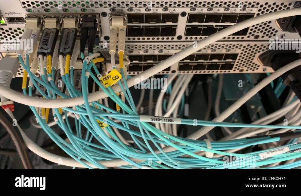 Fiber Optical Network Cable stuck in a switch in the server room ...