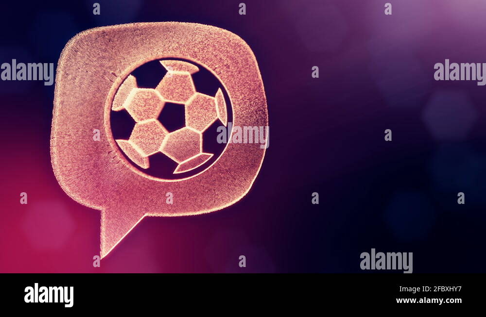 icon of soccer ball in message cloud. Background made of glow particles ...