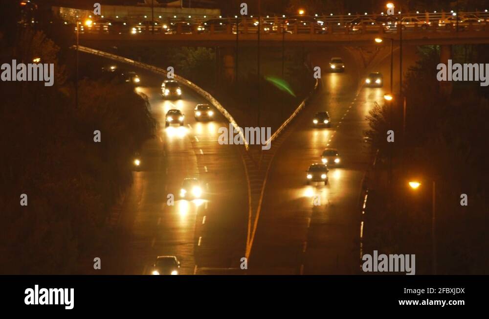 Traffic on Highway at Night in Tehran, Iran, Filmed from Ab-o-Atash ...